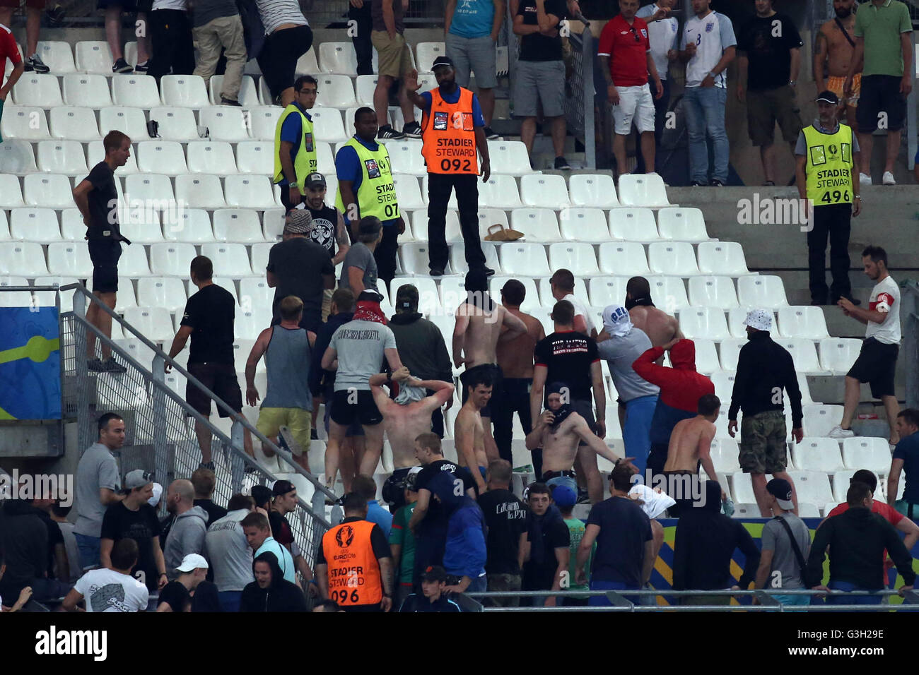 MARSEILLE- FRANCE, JUNE 2016 : clashes between Hooligans in the stands ...