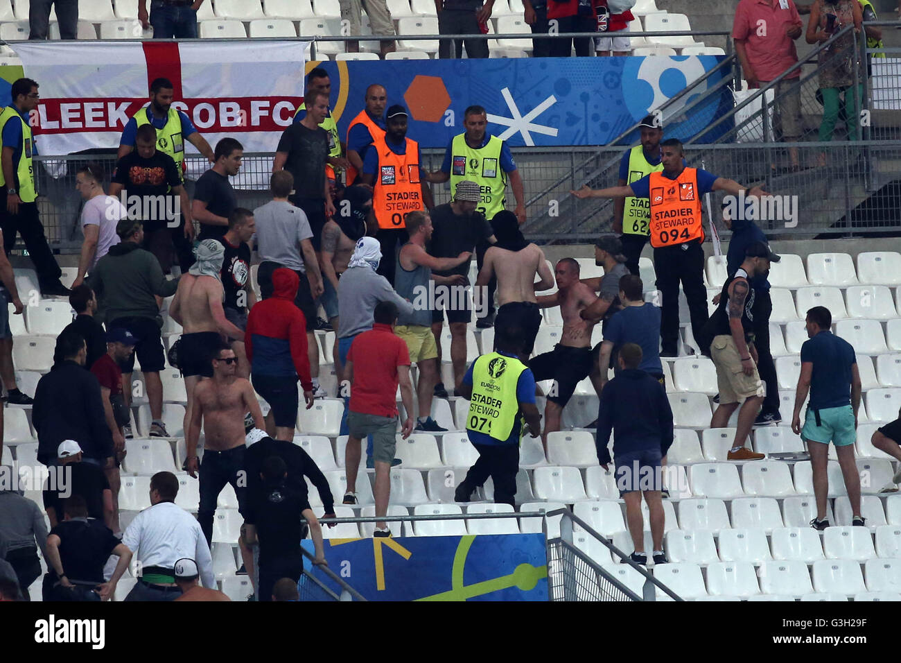 MARSEILLE- FRANCE, JUNE 2016 : clashes between Hooligans in the stands ...