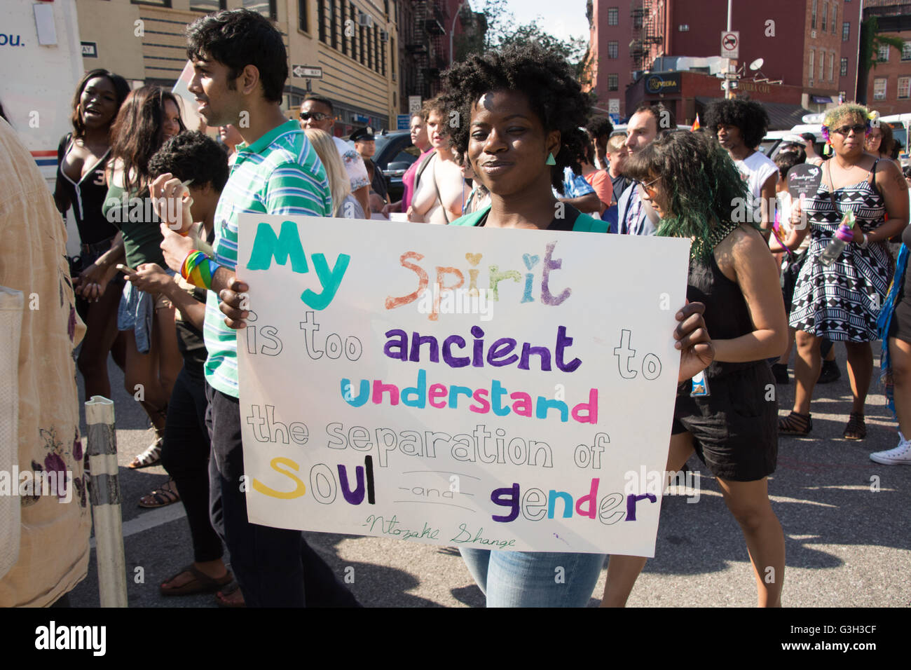 New York, USA. 24th June 2016. Marchers proceed along Seventh Avenue ...