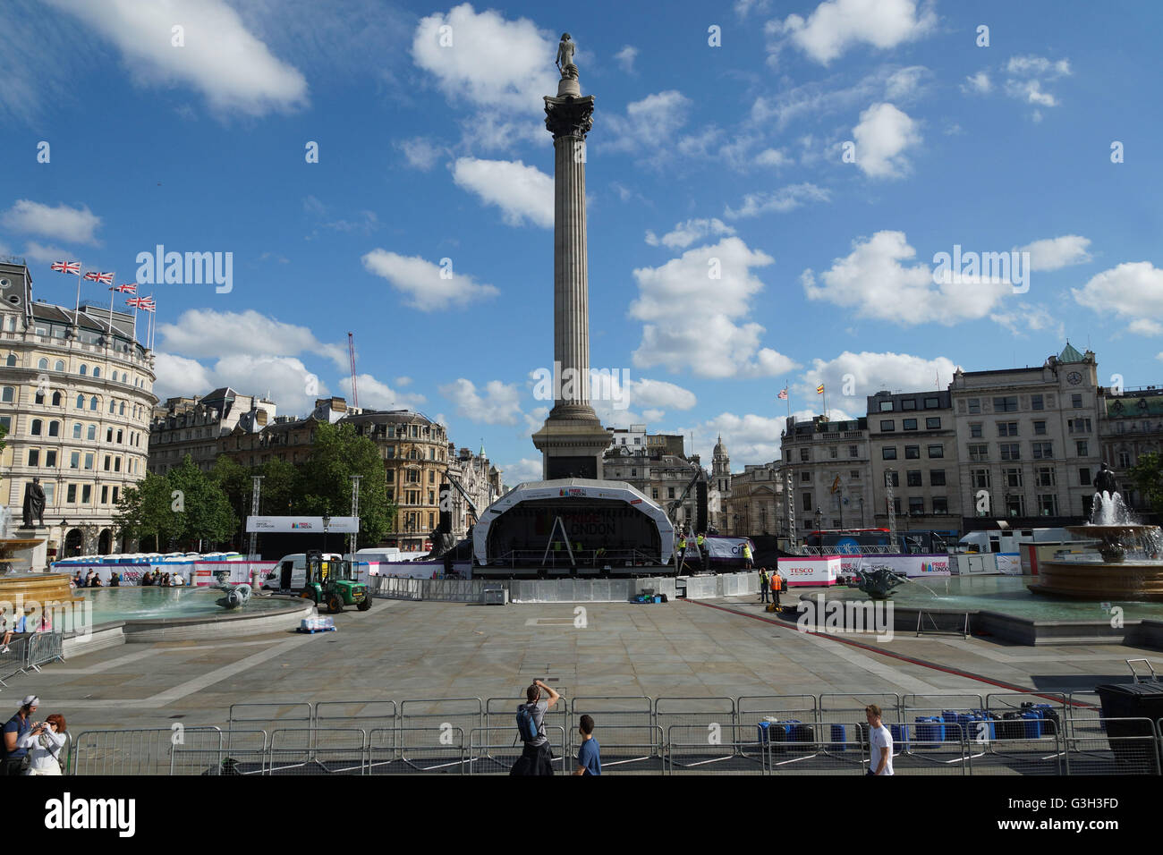 London, UK. 24th June, 2016. Trafalgar Square and Whitehall prepare for ...