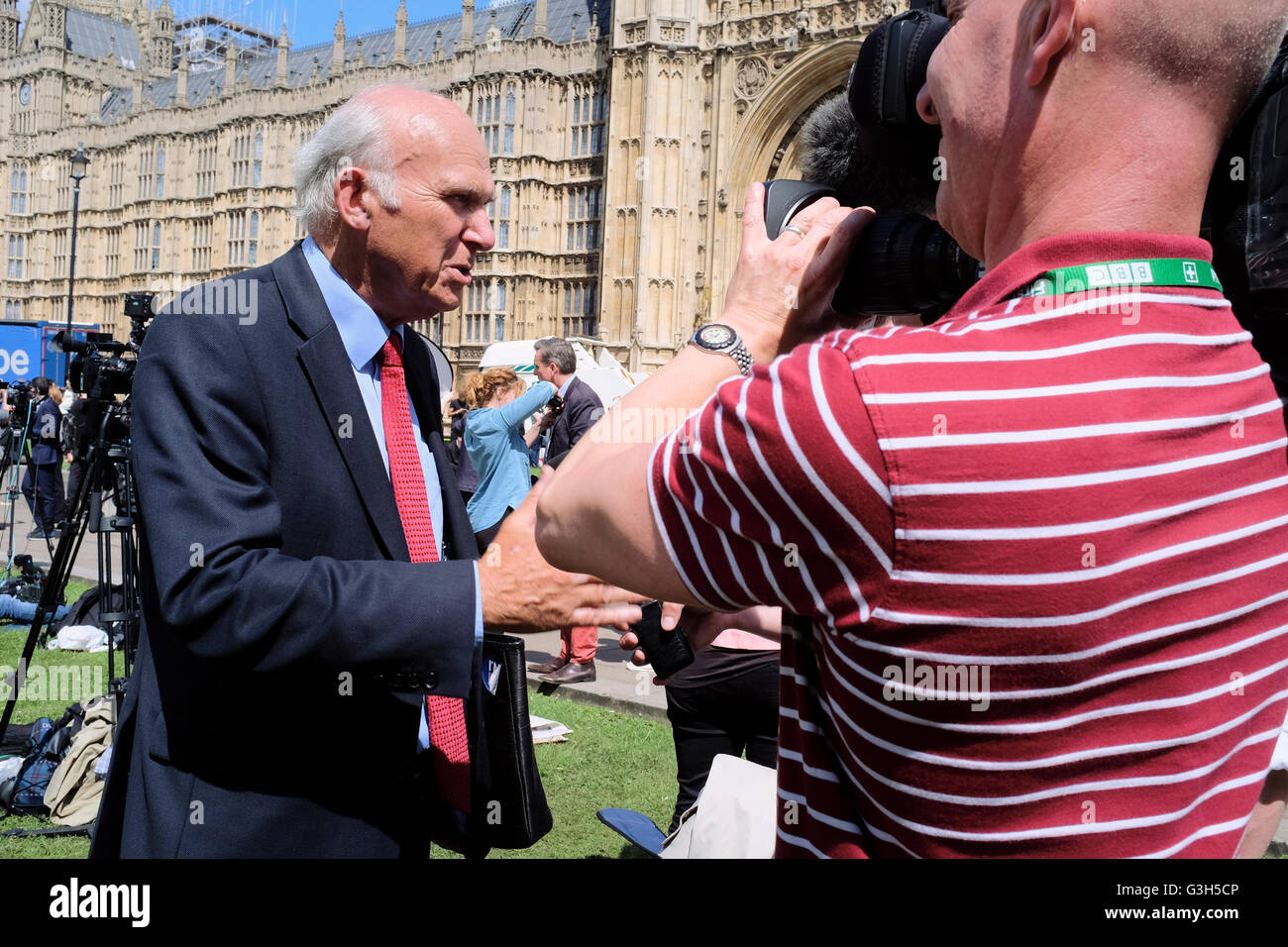 London, UK. 24 June 2016. Vince Cable, MP is interviewed for television ...