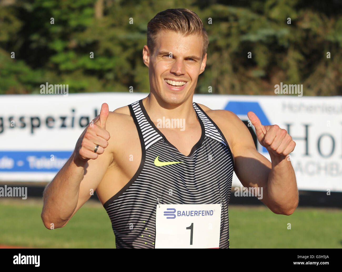 Zeulenroda, Germany. 24th June, 2016. Sprinter Julian Reus celebrating ...