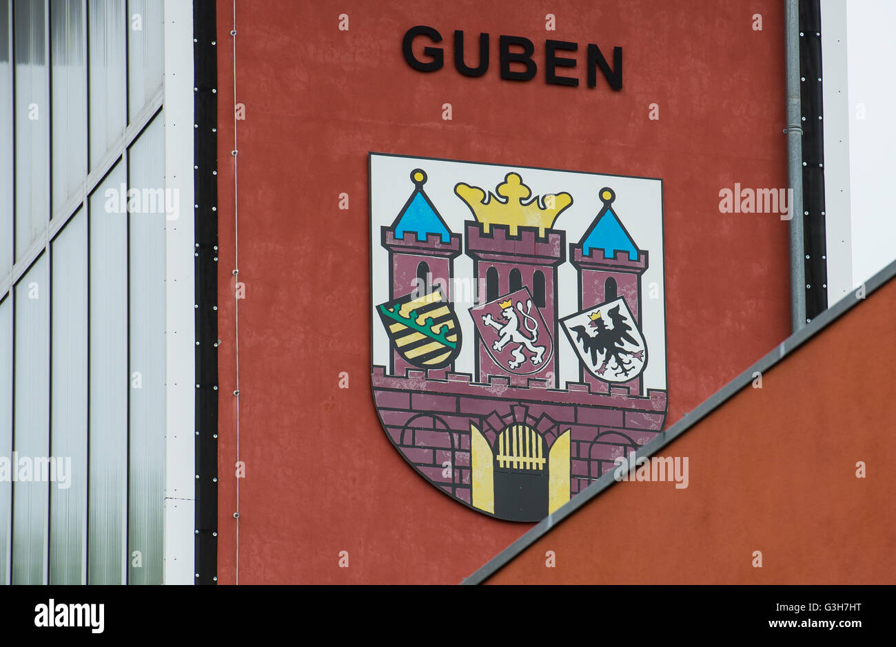 The arms of the German-Polish border town Guben, Germany, 20 June 2016 ...