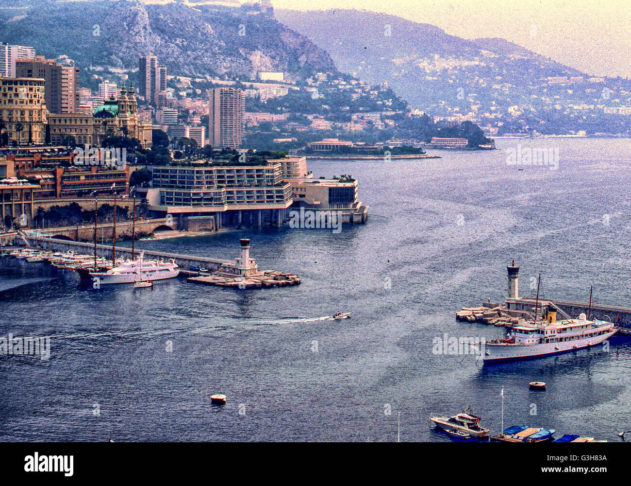 Monaco, Principality of Monaco. 24th Sep, 2004. Twin lighthouses mark ...
