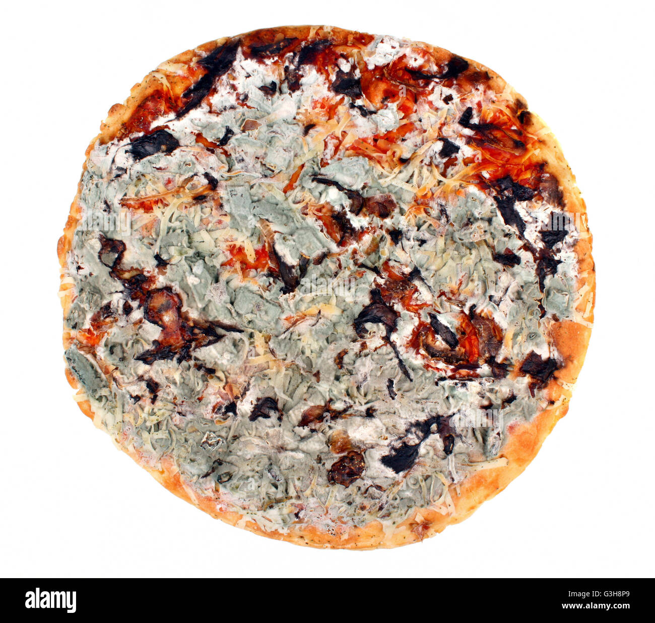 Not fresh, moldy pizza on a white background Stock Photo - Alamy