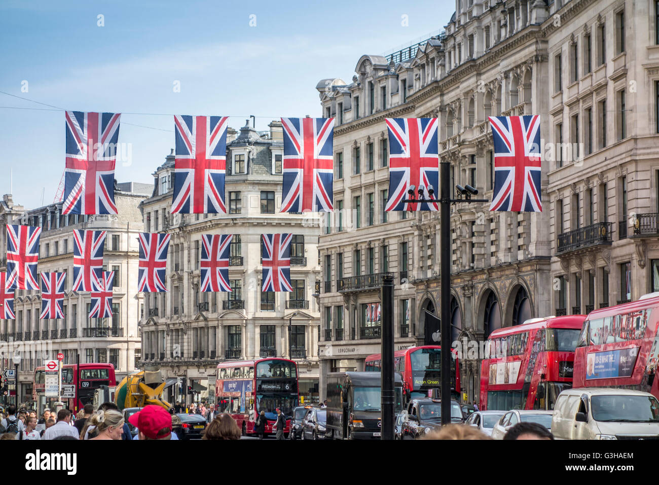 Union Flags / Union Jack Flags hanging over Regent Street, London for ...