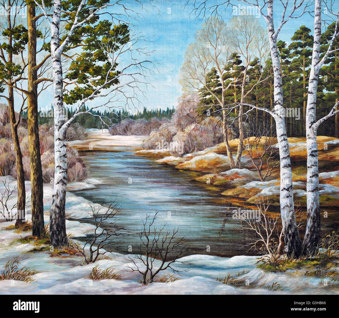 Painting, Landscape, Spring River Stock Photo - Alamy