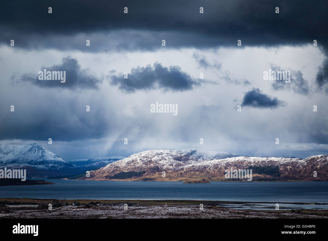 Snow storm over the Isle of Scalpay and the Inner Sound with the snow ...