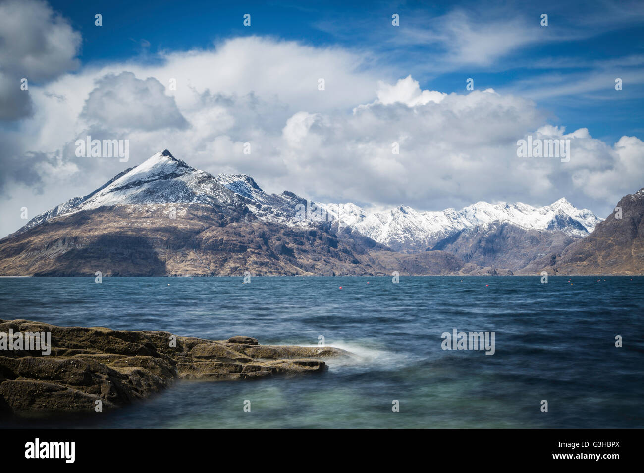 Loch Scavaig and the snow covered summits of the Cuillin Ridge, Elgol ...