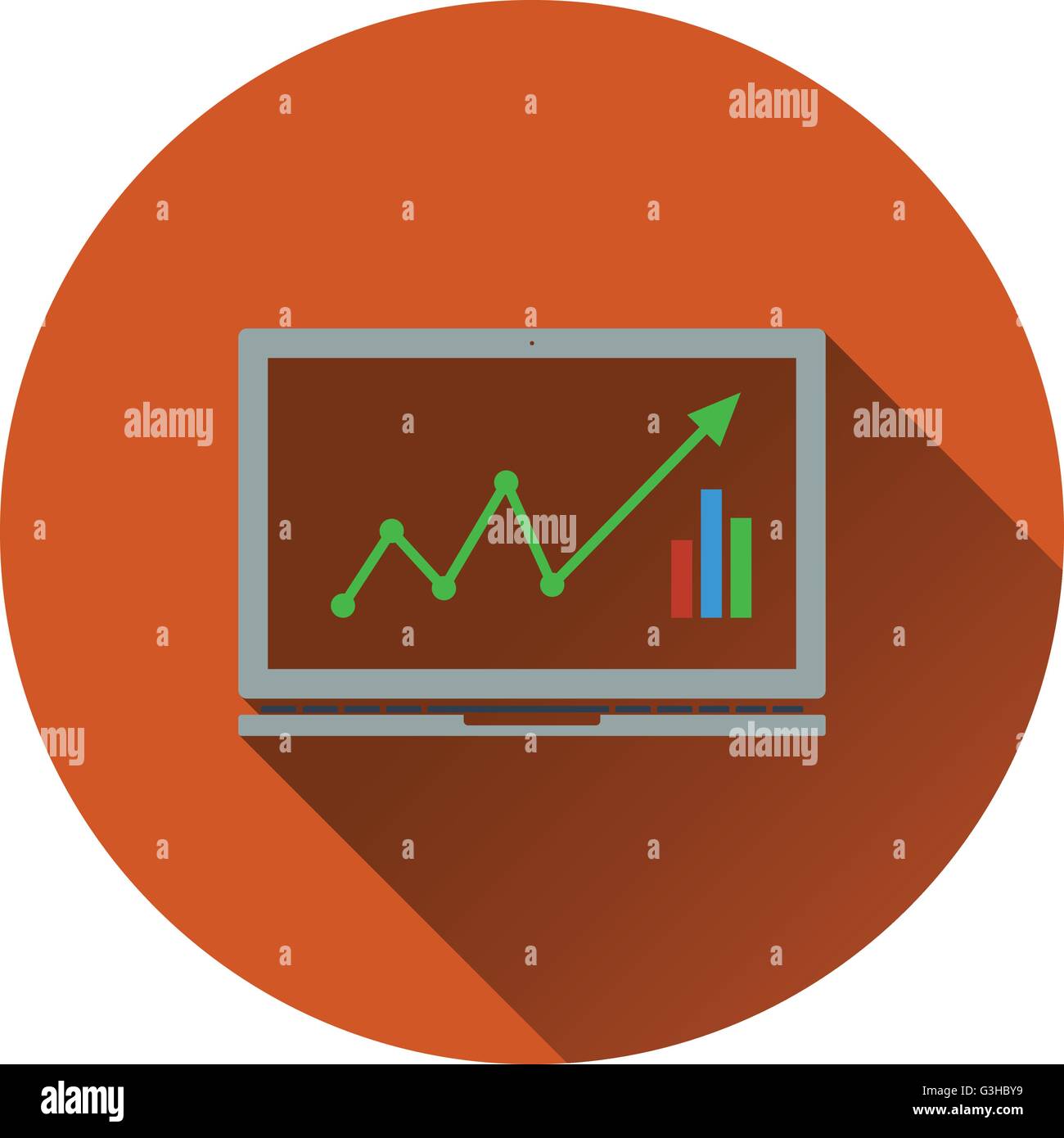 Icon of Laptop with chart. Flat design. Vector illustration Stock ...