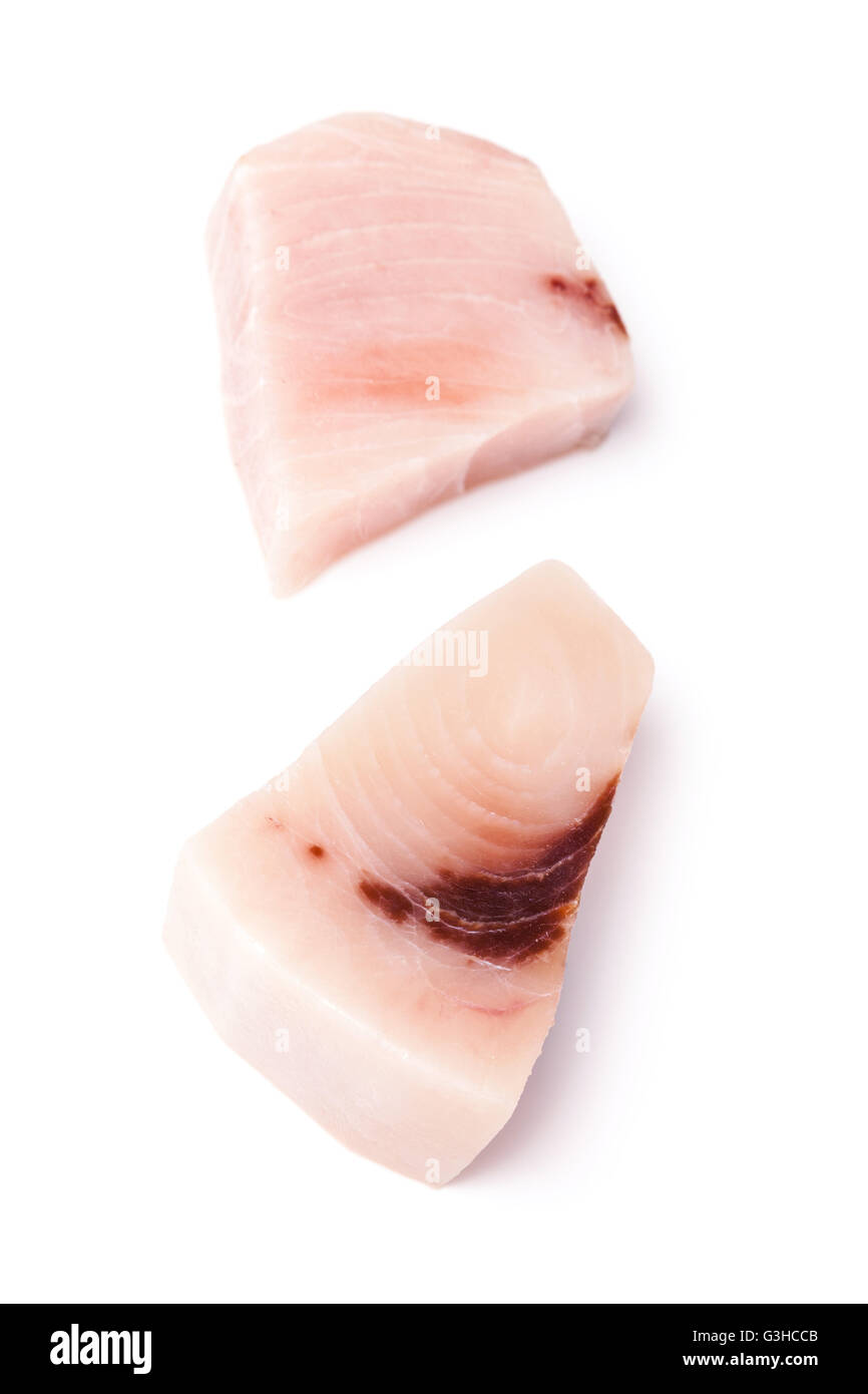 Swordfish ( Xiphais gladius) steak portion uncooked and isolated on a ...
