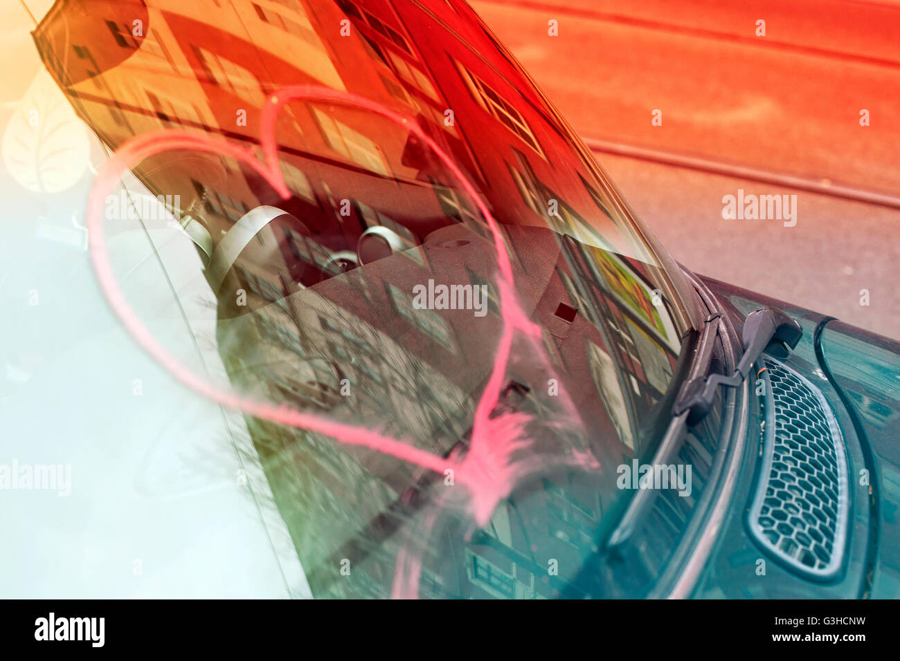heart drawn with lipstick on windshield of a car Stock Photo - Alamy