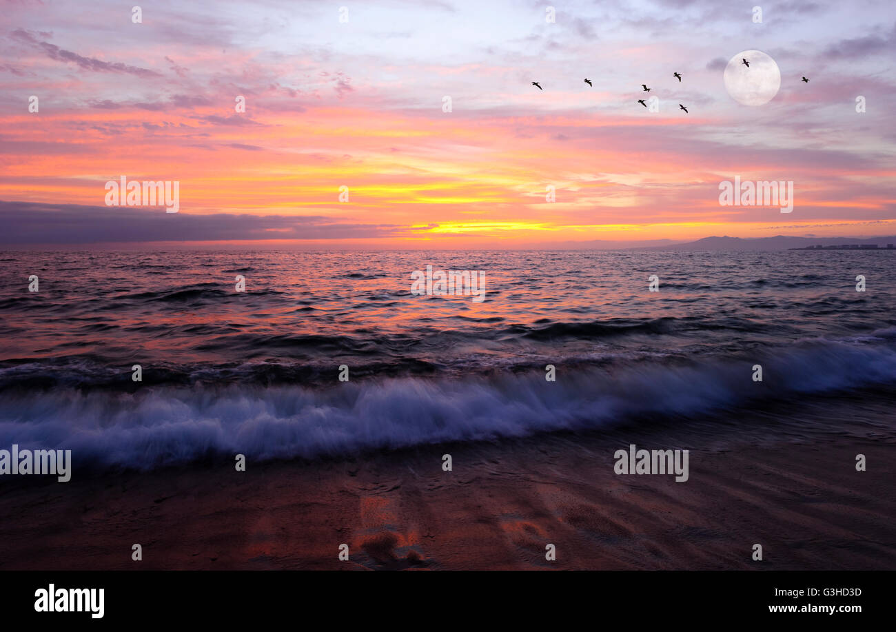 Ocean sunset is a brightly lit golden seascape with a gentle wave ...