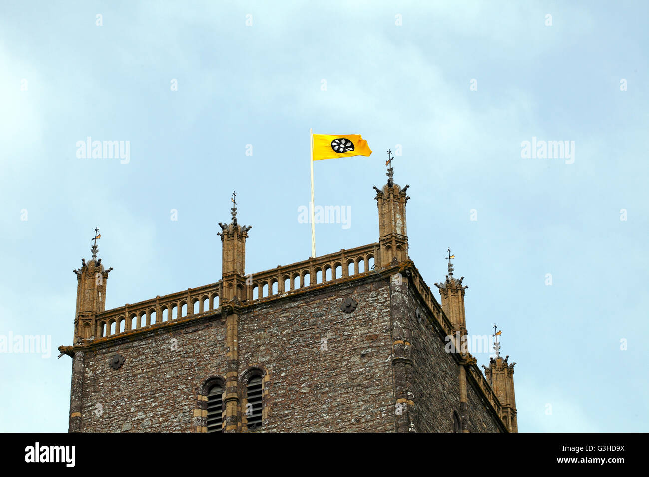 St David's Cathedral tower with the flag of the Bishop's palace flying ...