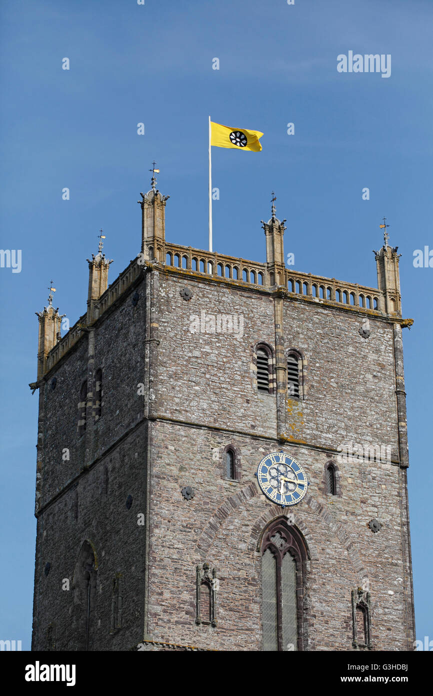 St David's Cathedral tower with the flag of the Bishop's palace flying ...