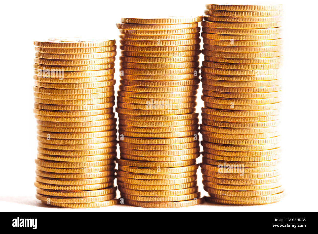 Savings, increasing columns of gold coins Stock Photo - Alamy