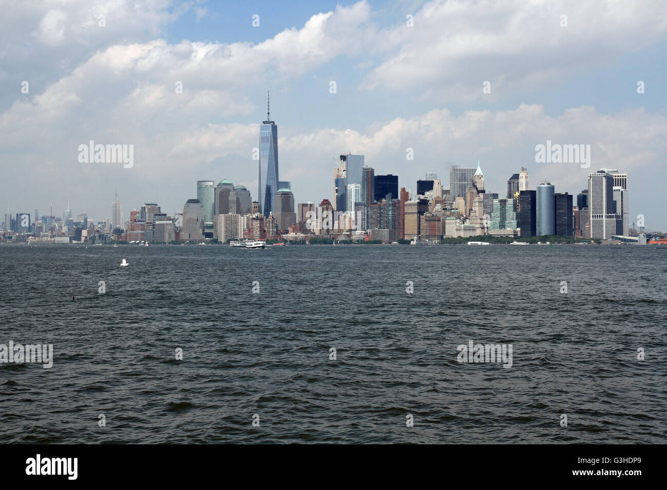 New York City viewed from ferry in New York Harbor Stock Photo - Alamy