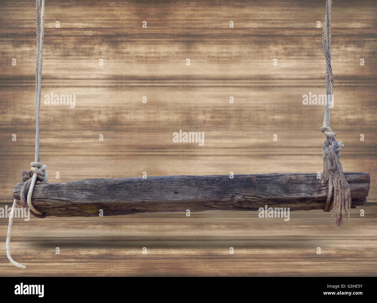 wooden bench with ropes front of wooden room background 3d illustration ...