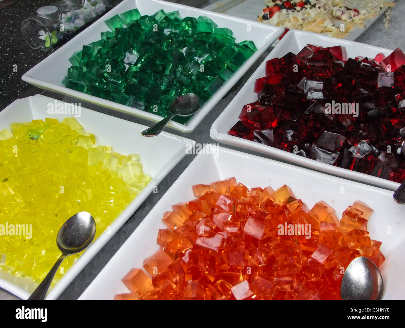 Plates of assorted jelly Stock Photo - Alamy