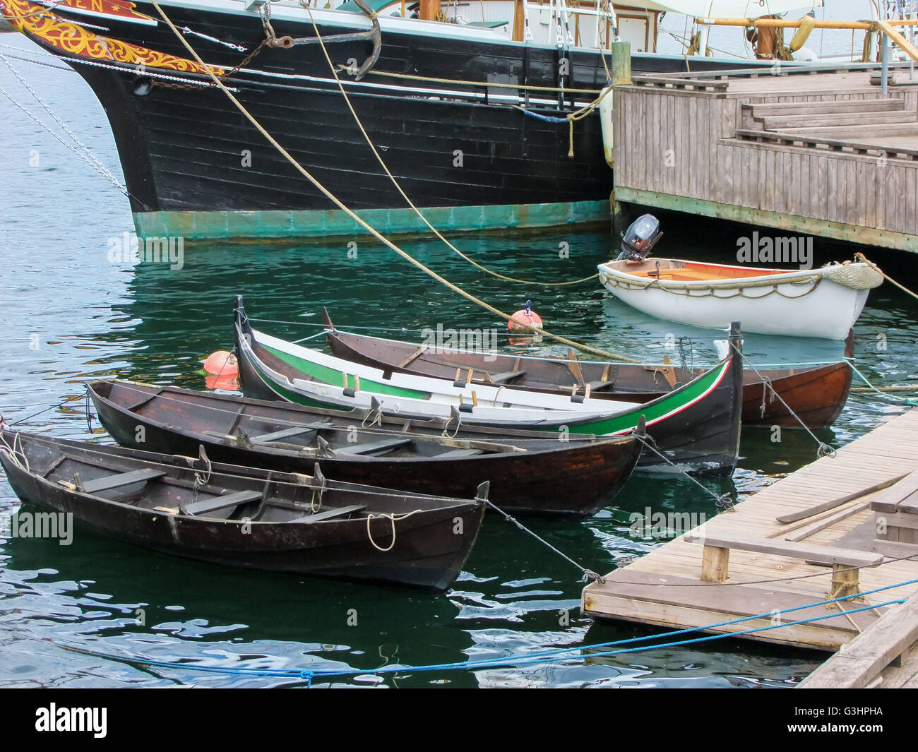 Row boats anchor at sea port of Lillehammer, Norway Stock Photo - Alamy