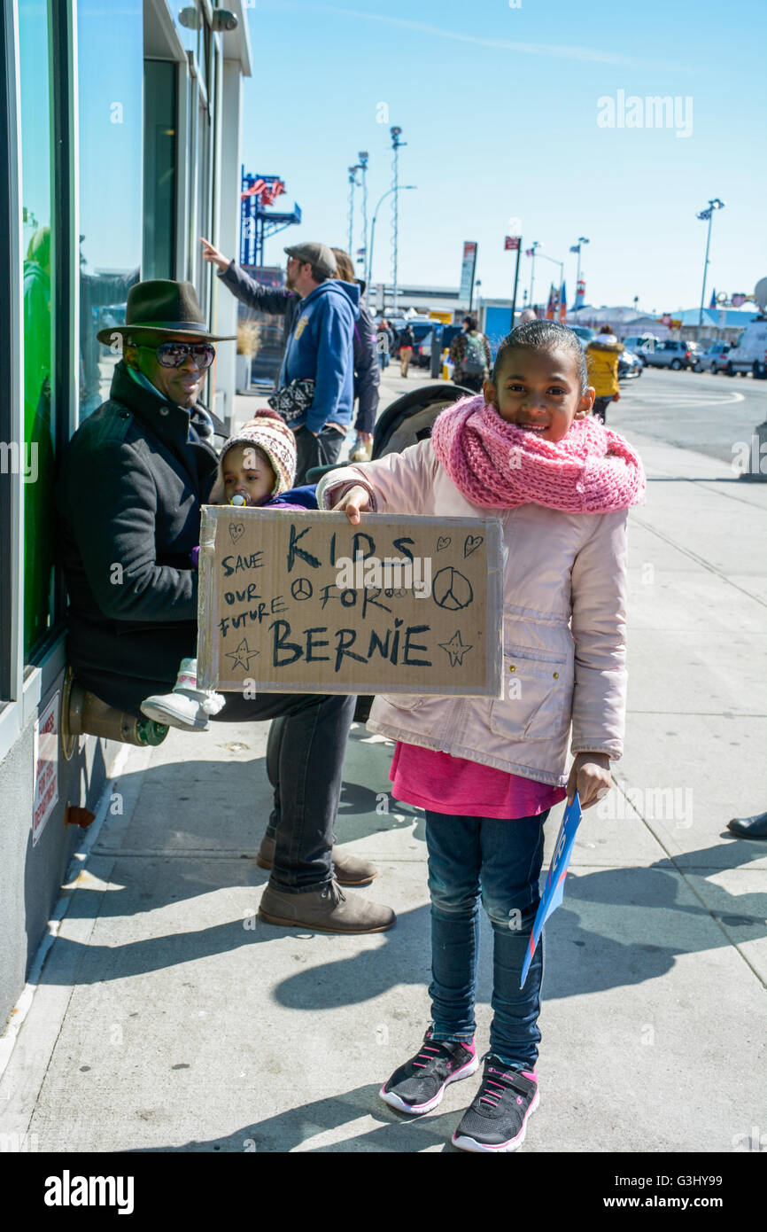 New York City: Young supporter at Bernie Sanders Rally in Coney Island ...