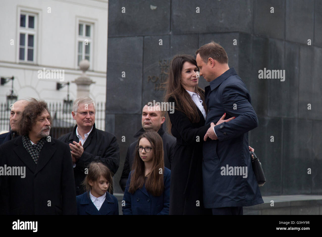 Polish President Andrzej Duda hugs president Kaczynski daughter Marta ...