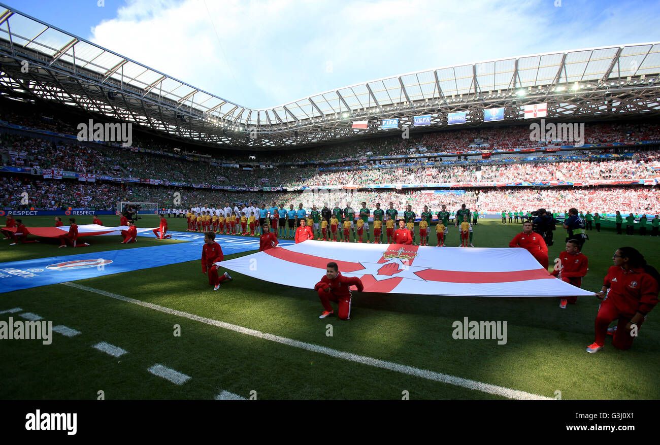 Northern Ireland and Poland line up before the UEFA Euro 2016, Group C ...