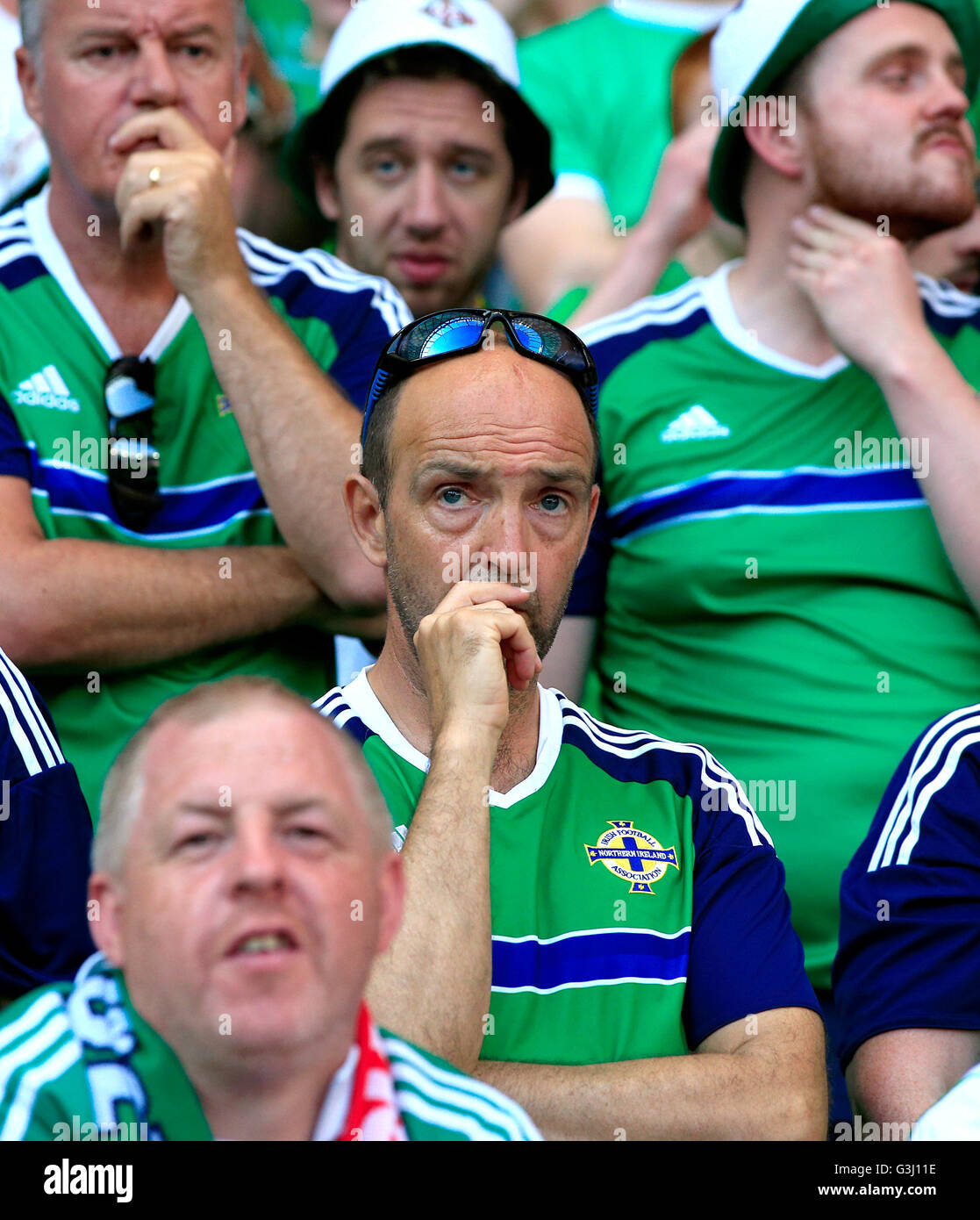 Northern Ireland fans appear nervous in the stands during the UEFA Euro ...