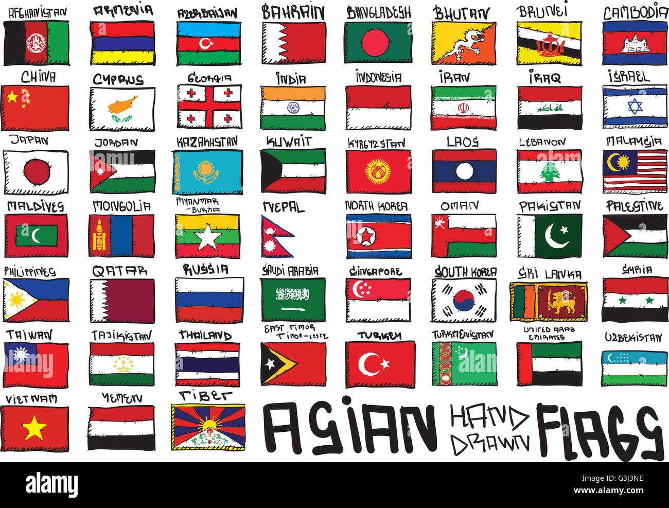 Asian hand drawn flags Stock Vector Image & Art - Alamy