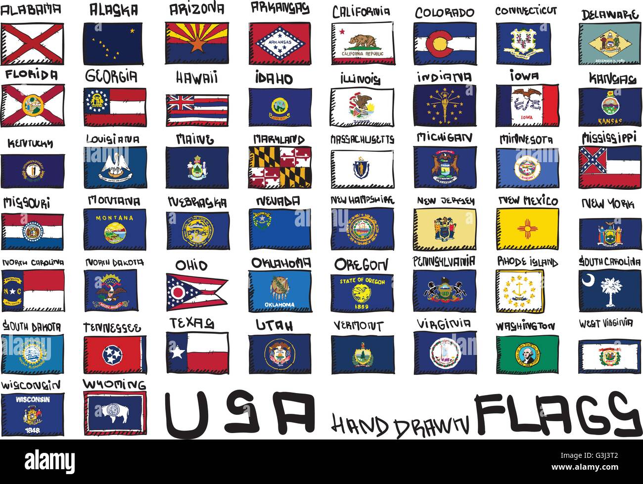USA hand drawn flags Stock Vector Image & Art - Alamy