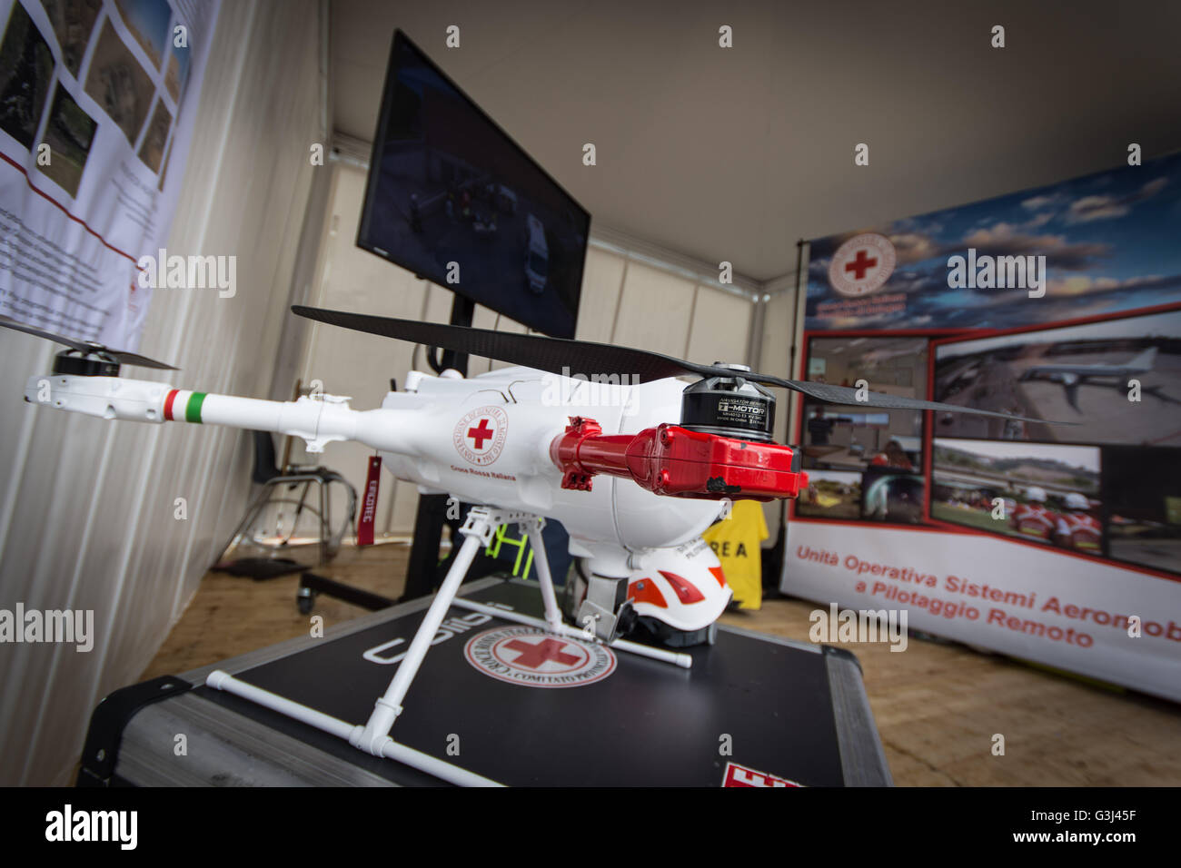 Rome, Italy. 14th May, 2016. Adrone that came with the Italian Red ...