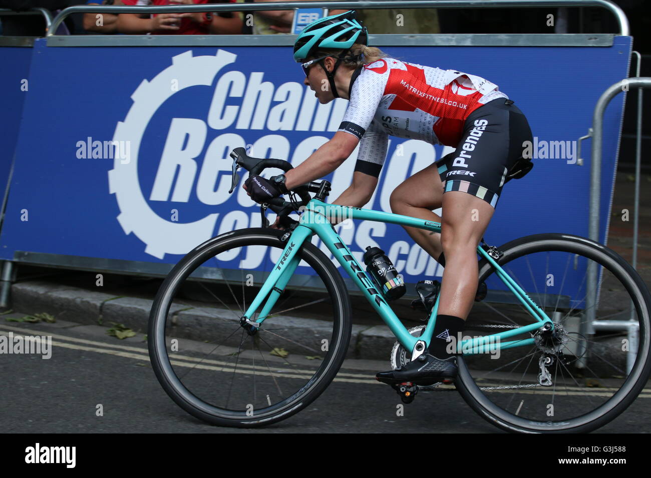 Jennifer George cycling in Portsmouth Stock Photo - Alamy