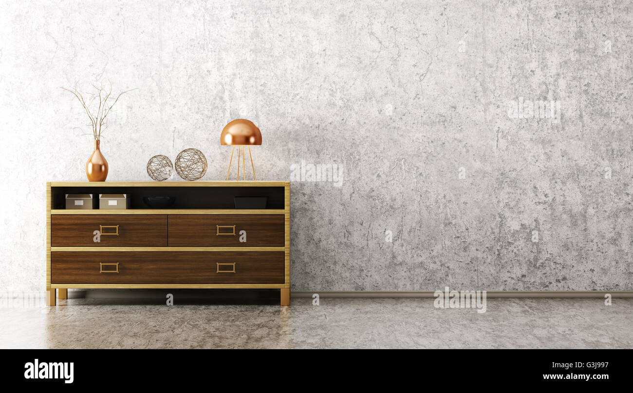 Modern interior of living room with wooden cabinet 3d rendering Stock ...