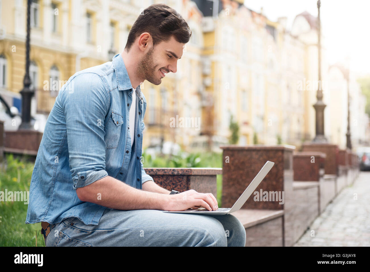 Close up cheerful male street hi-res stock photography and images - Alamy
