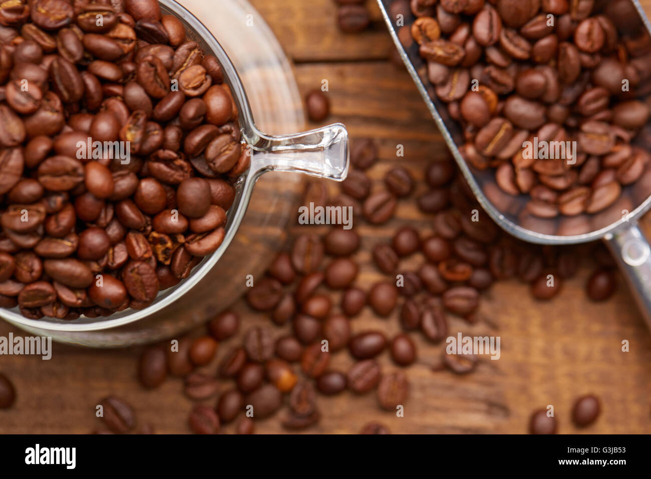 coffee beans in cup in the tray Stock Photo - Alamy
