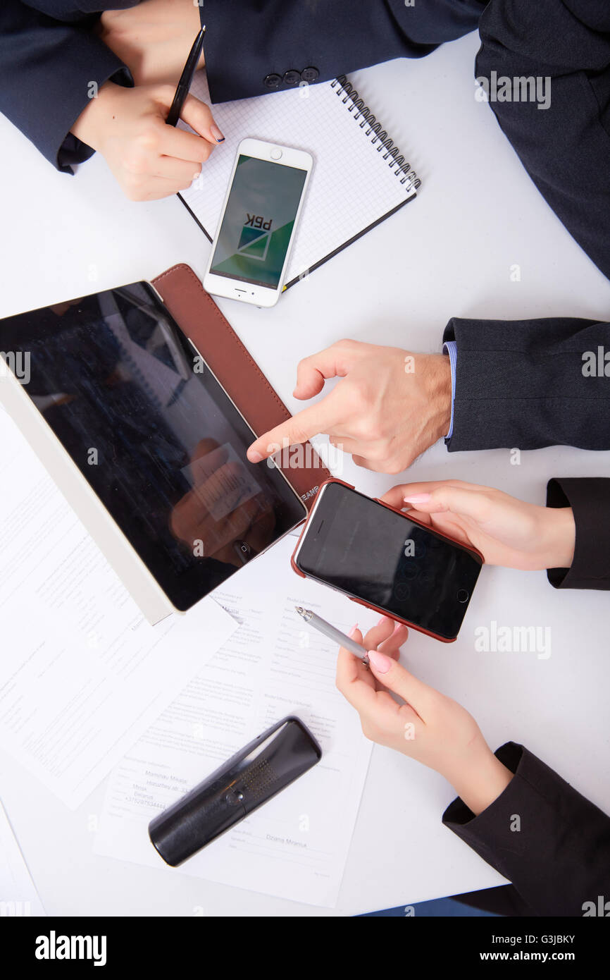 devices on the table businessmen Stock Photo - Alamy