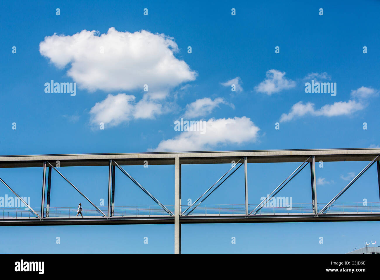Pedestrian bridge between two office buildings, Berlin, Germany Stock ...