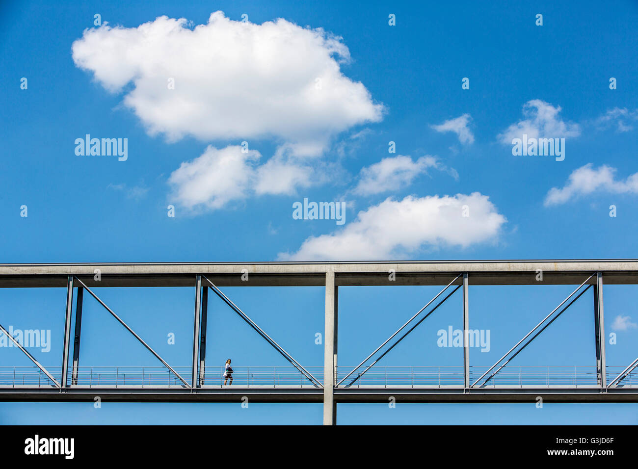 Pedestrian bridge between two office buildings, Berlin, Germany Stock ...