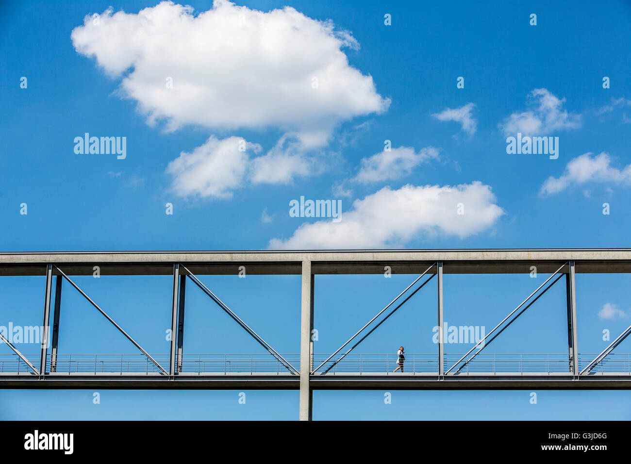 Pedestrian bridge between two office buildings, Berlin, Germany Stock ...