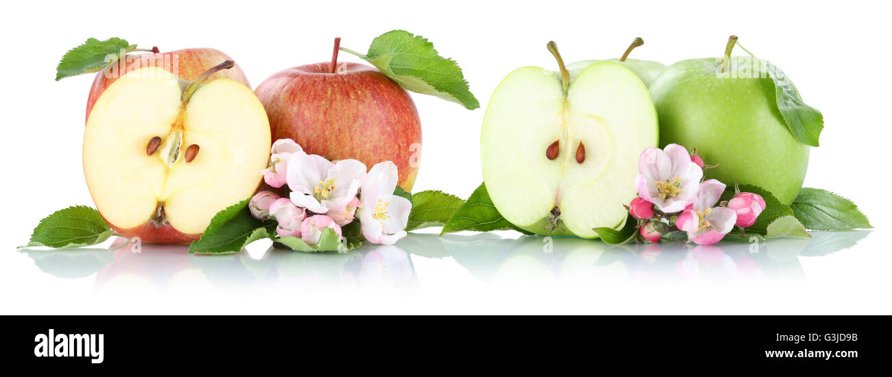 Apple fruit apples fruits sliced isolated on a white background Stock ...