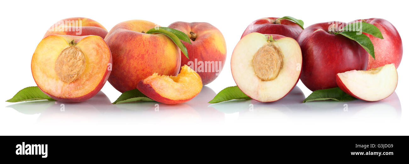 Peach nectarine peaches nectarines slice half fruit fruits isolated on ...
