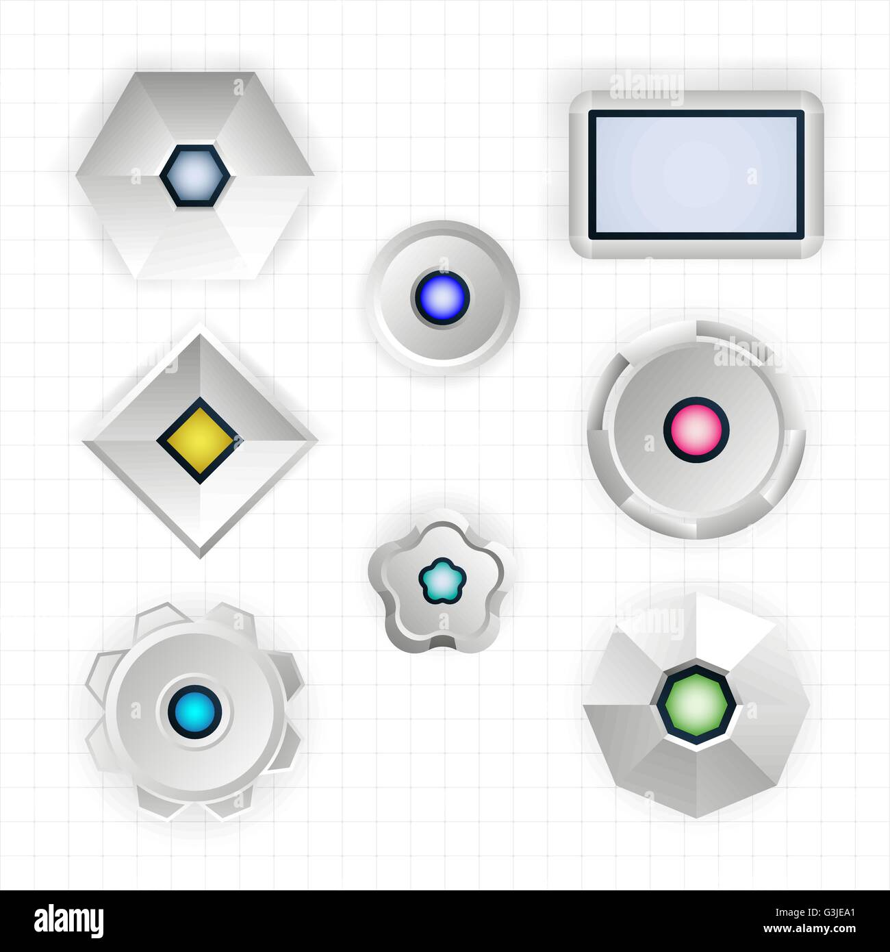 Set of abstract futuristic simple geometric shapes with colored lights ...