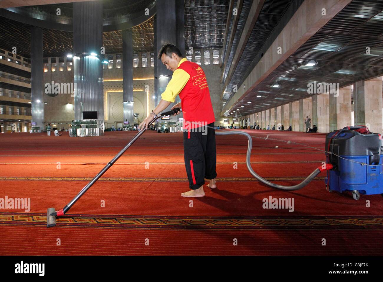 Jakarta, Indonesia. 18th Mar, 2016. A worker cleans up inside a ...