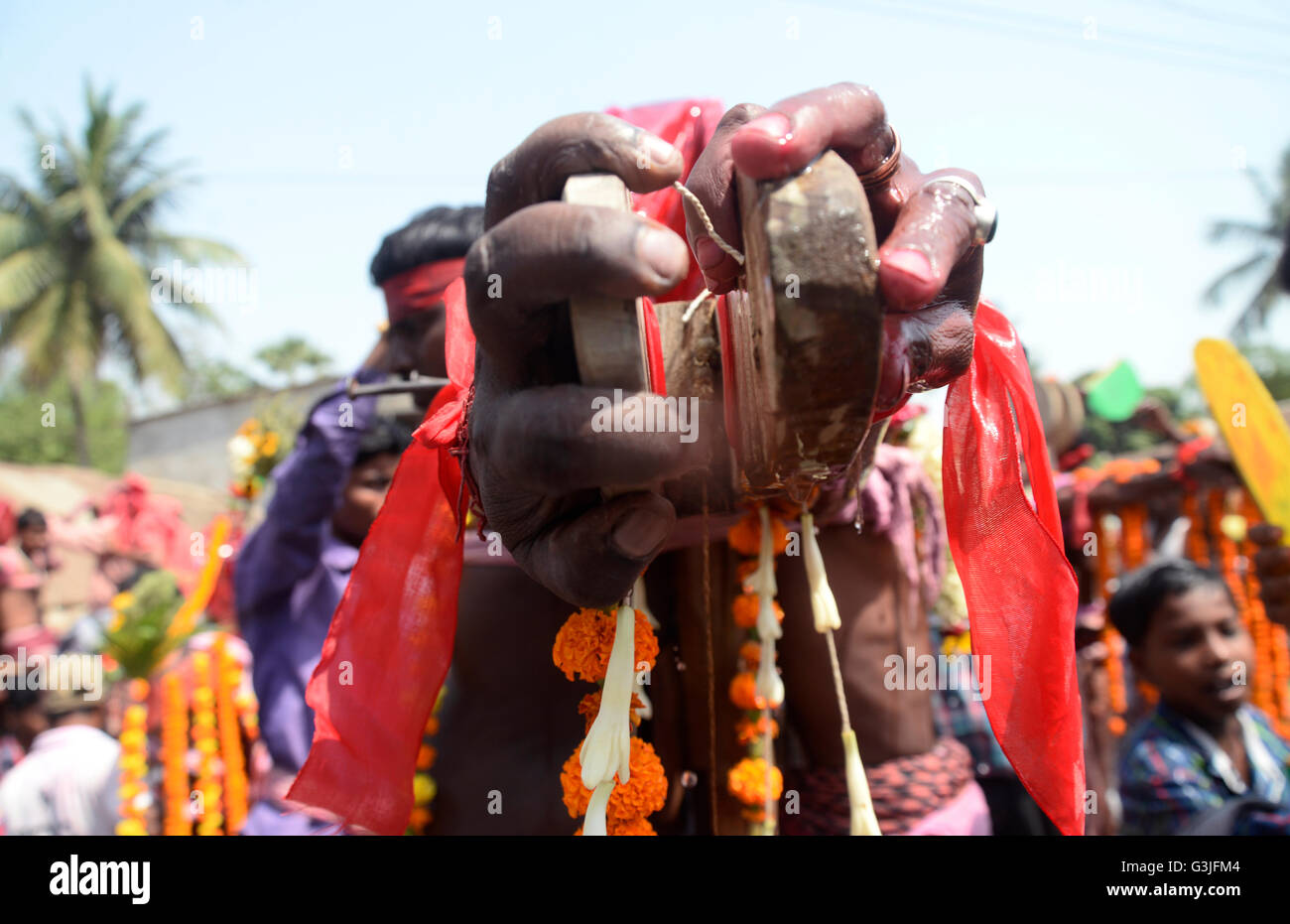 Kolkata, India. 13th Apr, 2016. Hindu devotee is nailed to cross during ...
