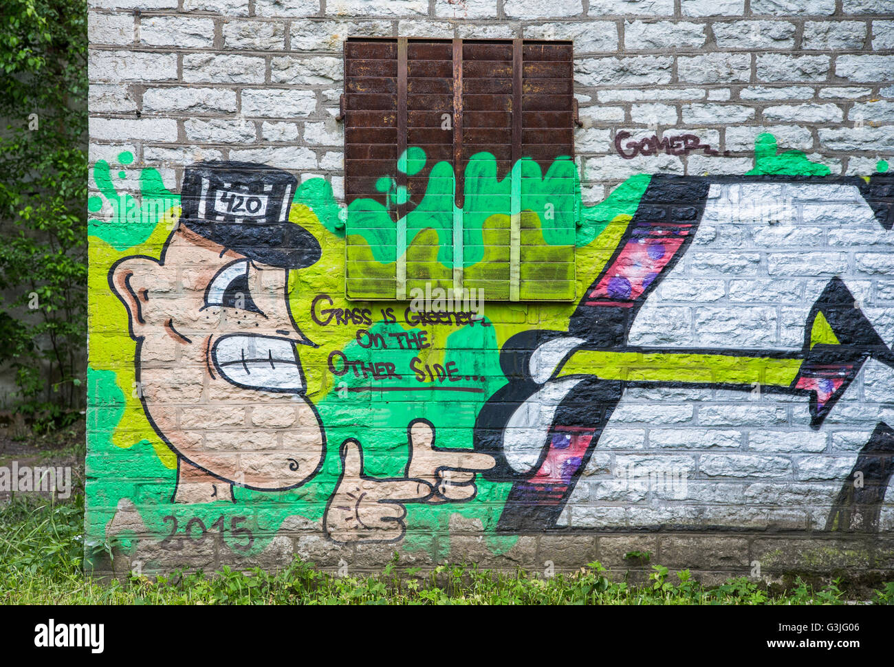 Graffiti on a wall of old Prison House called Patarei in Tallinn Stock ...