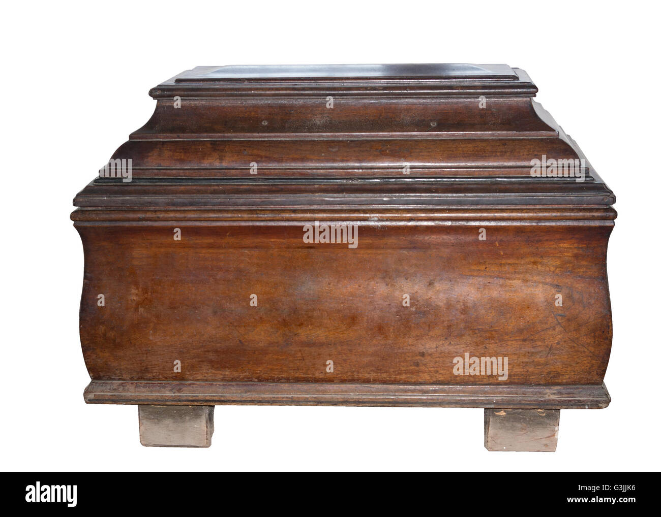Old brown casket. Isolated on white background Stock Photo - Alamy