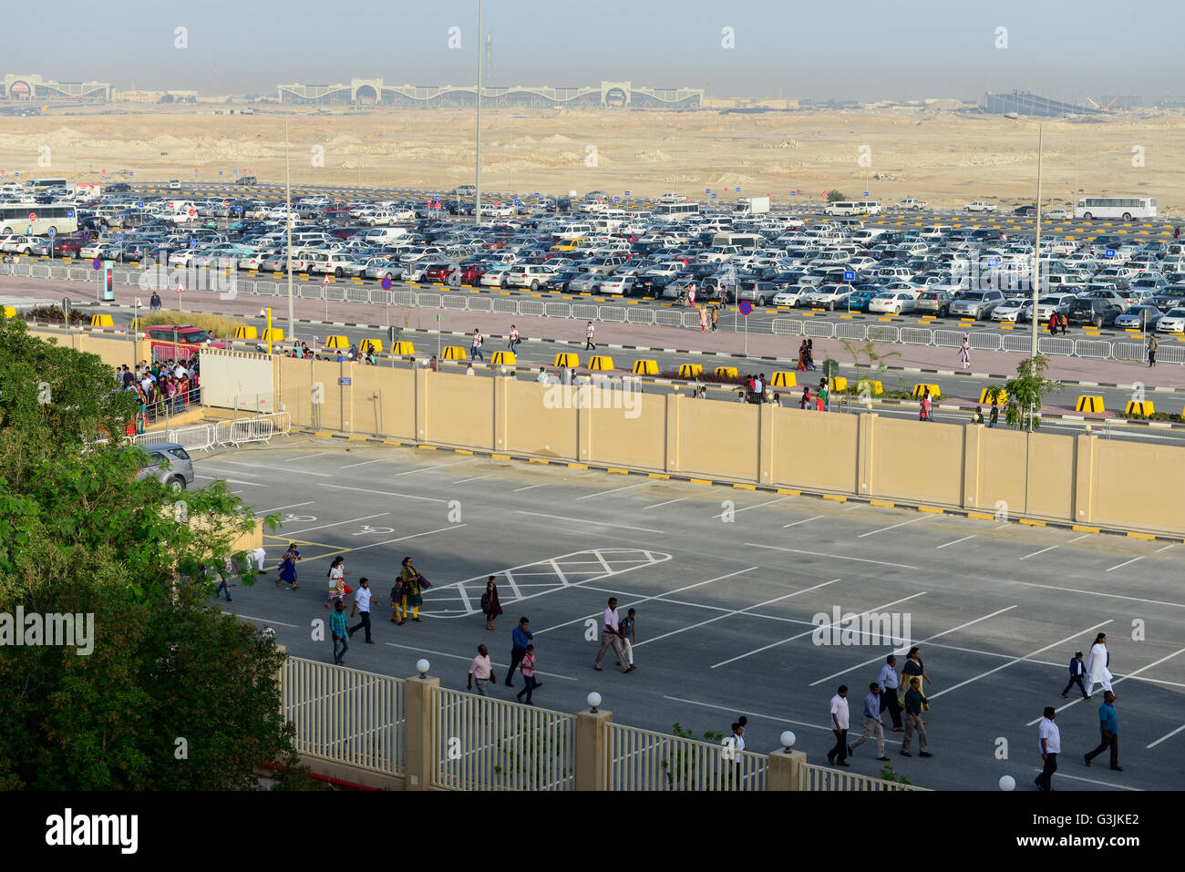 QATAR, Doha, parking place at religious complex with christian churches ...