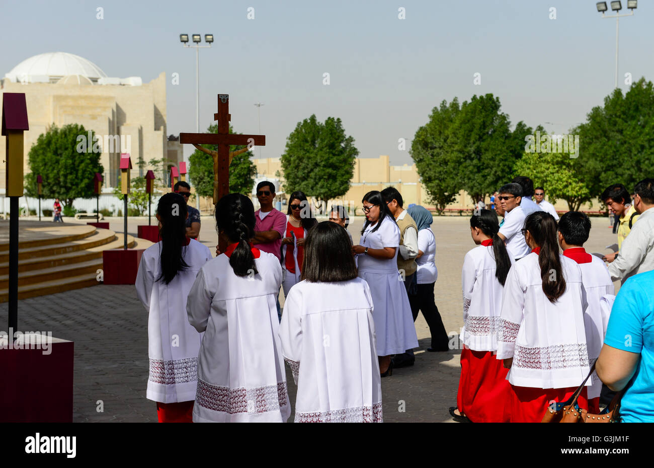 QATAR, Doha, religious complex with churches, filipino migrant worker ...
