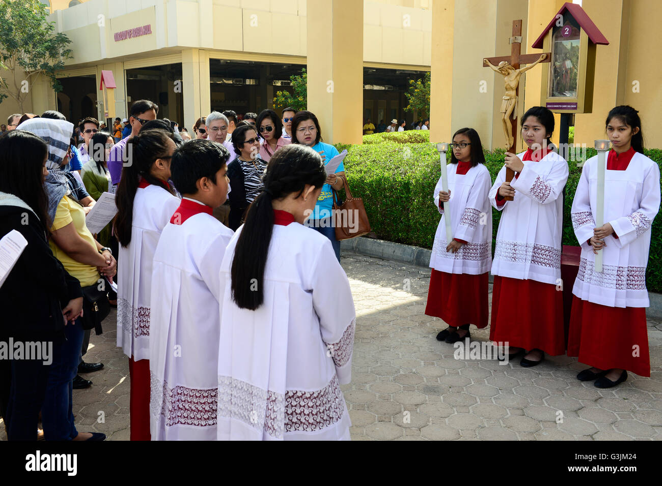 QATAR, Doha, religious complex with churches, filipino migrant worker ...