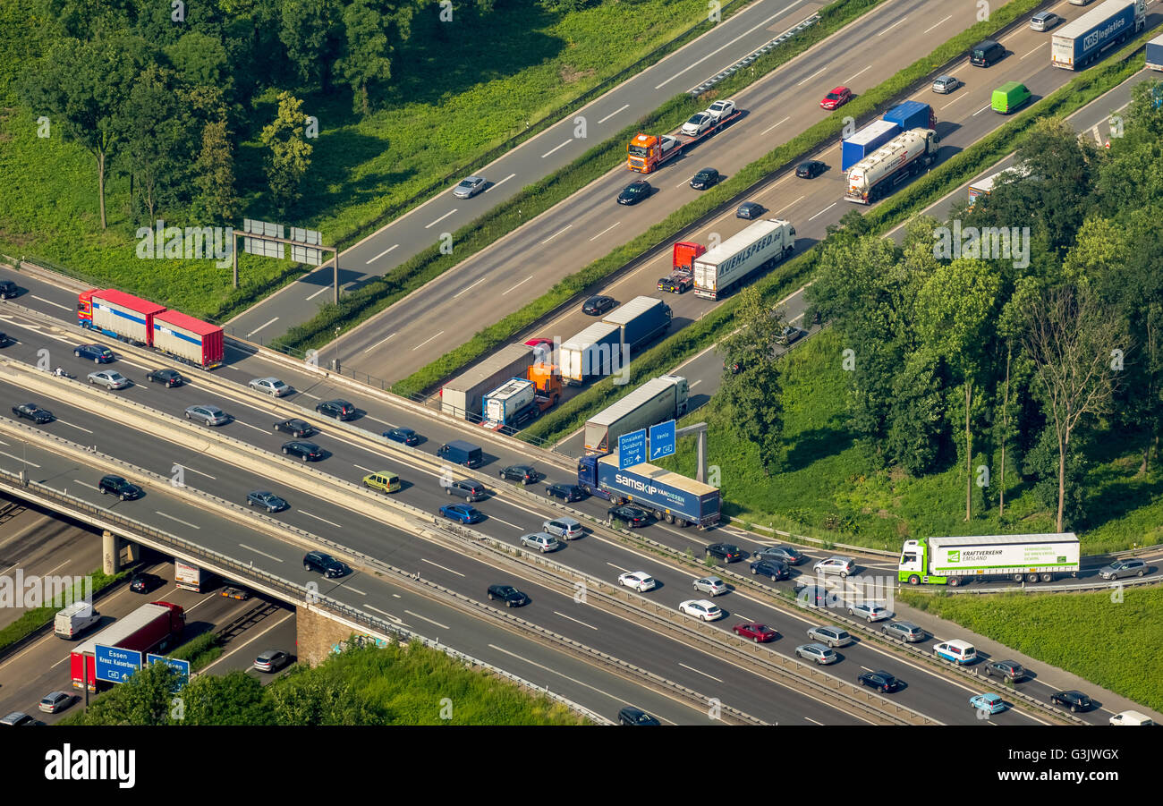 Aerial view, traffic congestion, traffic jam on the A59 and A40 ...